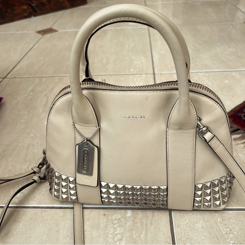 Coach Tan Leather Studded Preston Bag Eggplant Color … - Gem